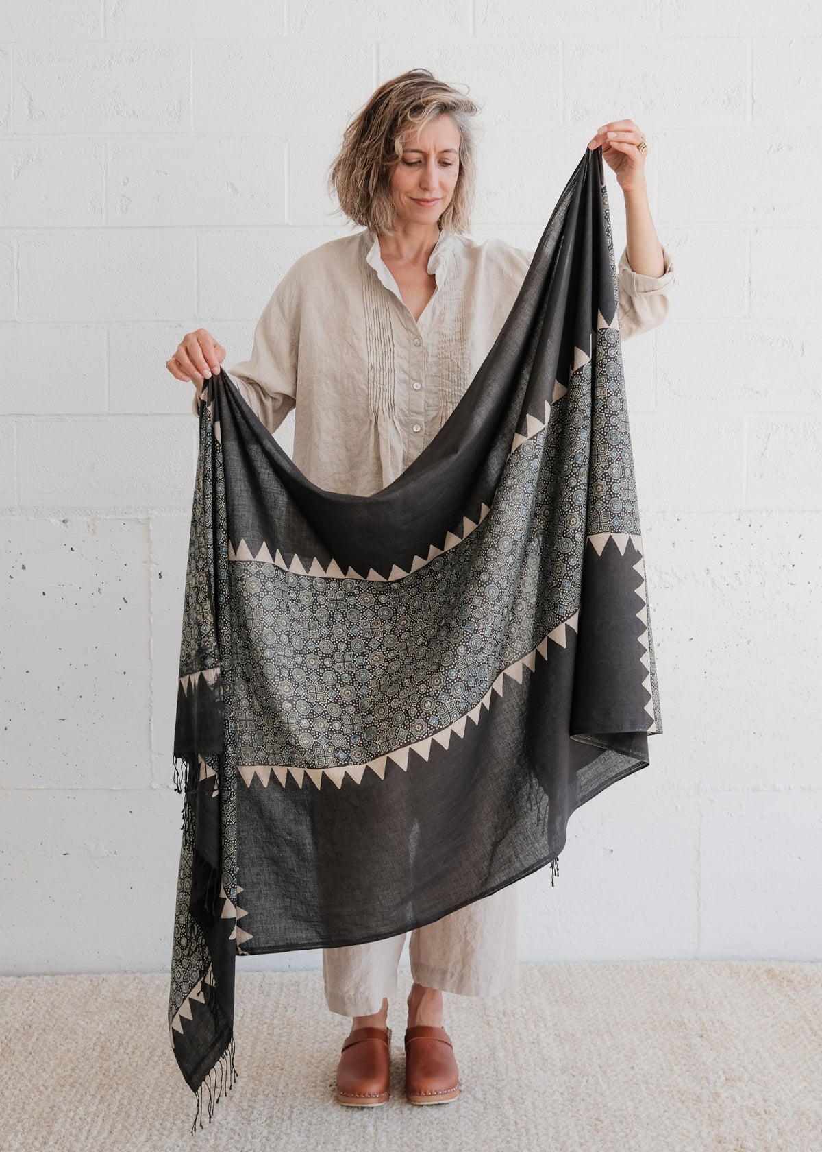 Ajrakh Block Print Shawl - Handwoven Cotton - Passage– MAIWA
