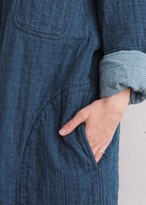Quilted Akash Coat - Handwoven Cotton - Indigo– MAIWA