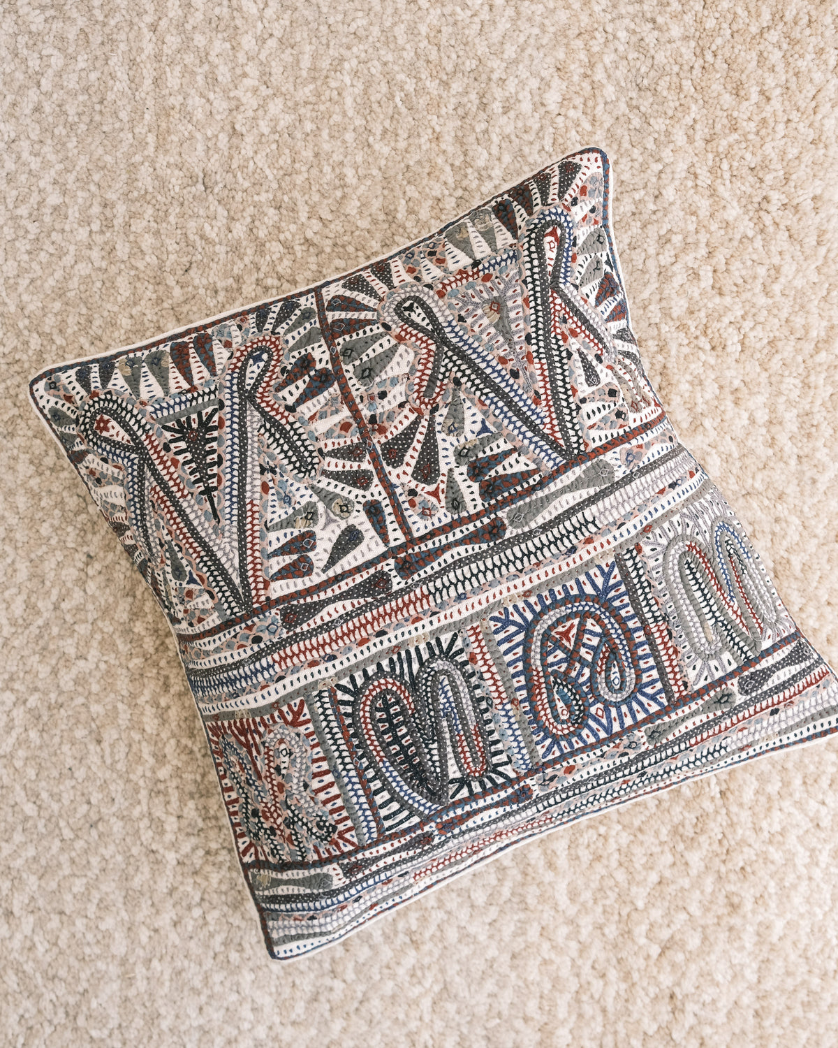 Kachchh Embroidery - 16" Cushion Cover - Dhebaria Rabari - Spotted Fea ...