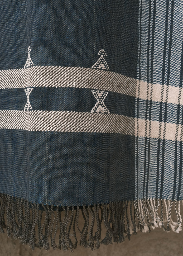 Bhujodi Throw - Handwoven Kala Cotton - Indigo & Clay– MAIWA