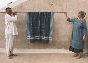 Bhujodi Throw - Handwoven Kala Cotton - Indigo & Clay– MAIWA