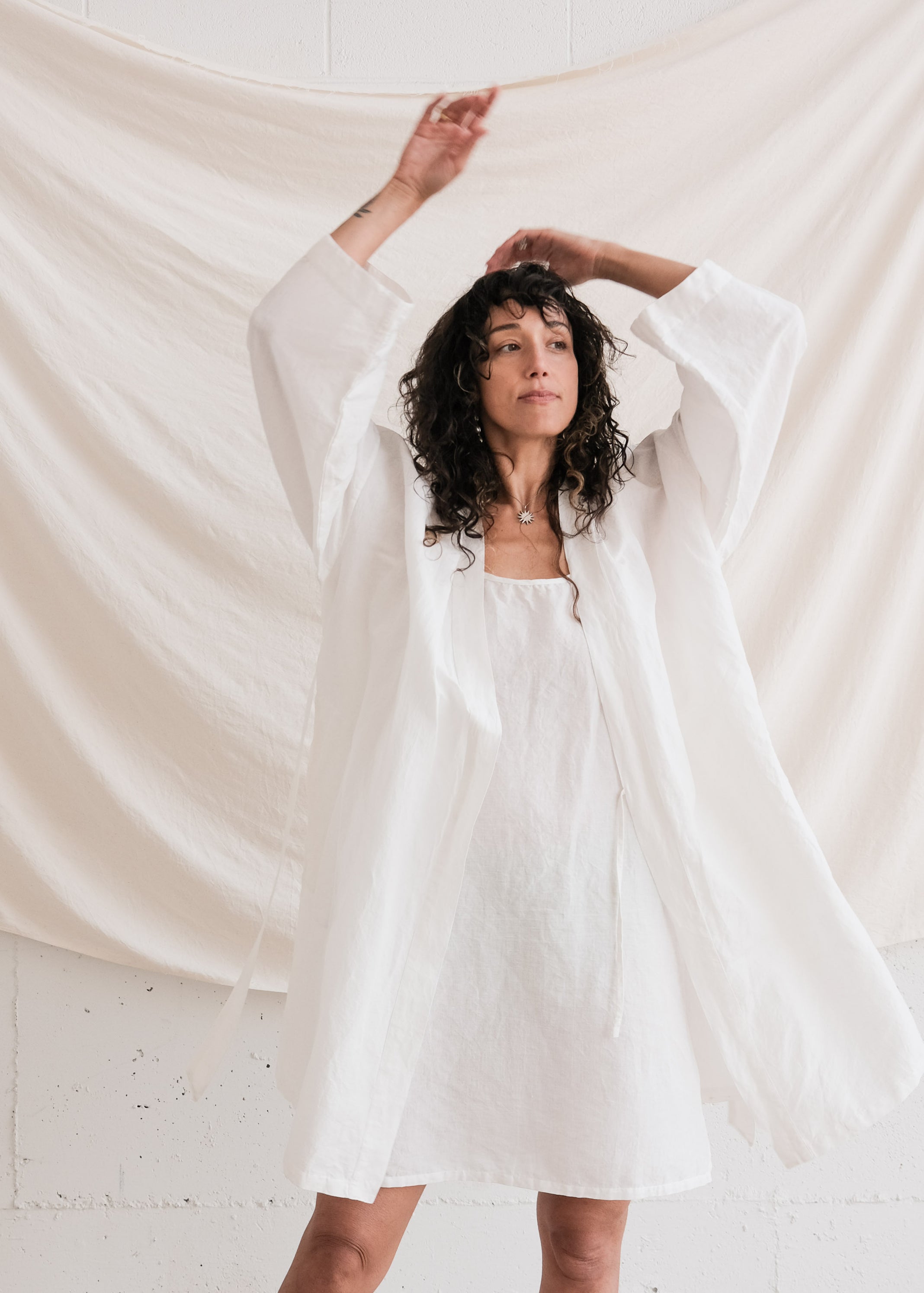 Suti Dress Handwoven Cotton Linen White Maiwa