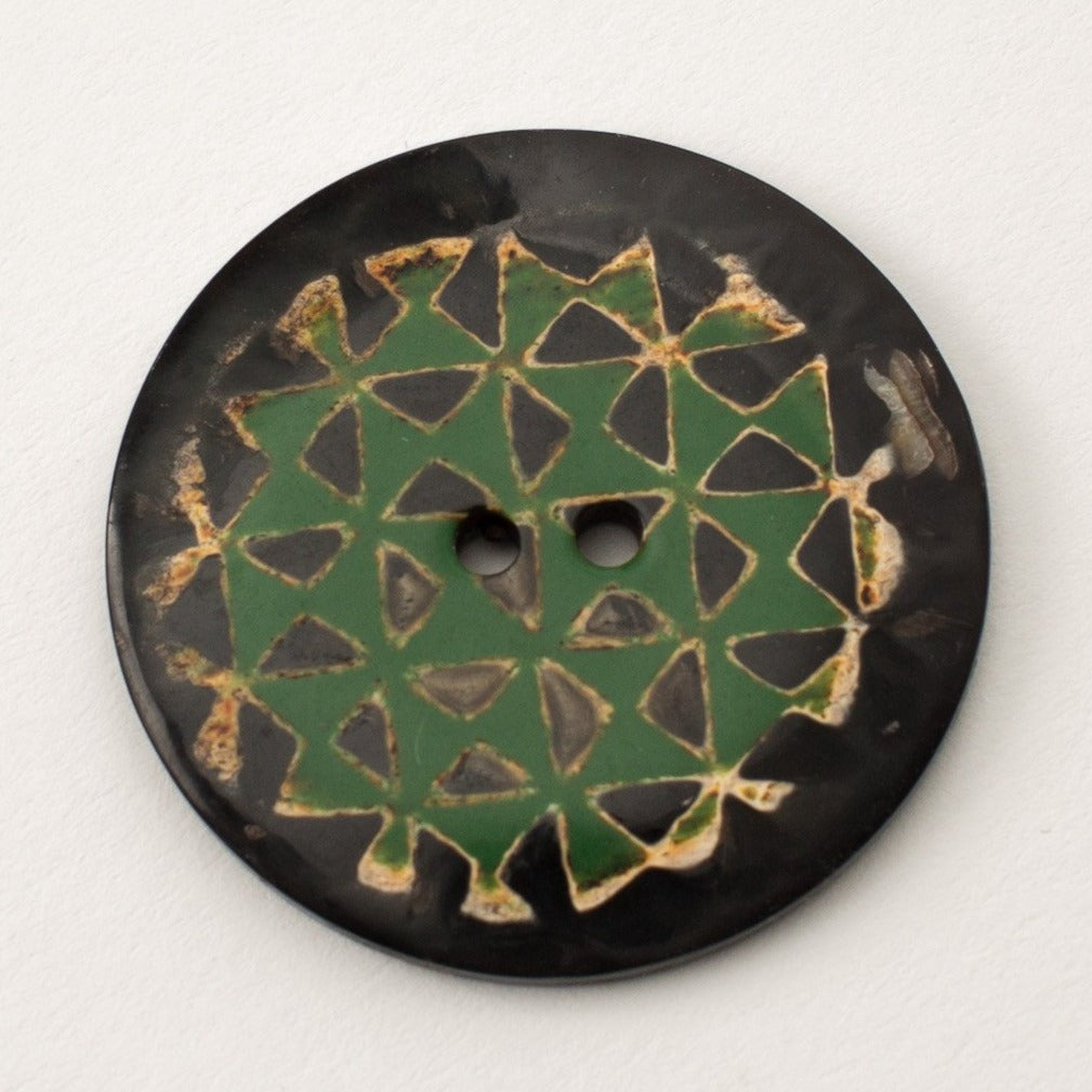 Handcarved Horn Button - Green Geometric 43mm– MAIWA