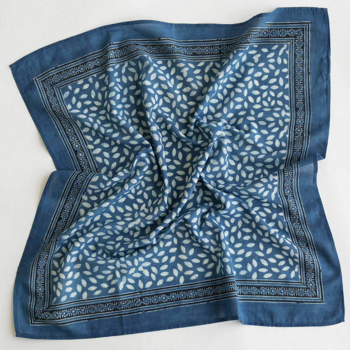Bandana - Block Printed Organic Cotton - Ajrakh Floating Petals– MAIWA