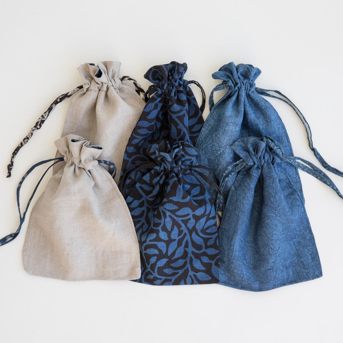 Drawstring Bag - Large - Set of 6 - Indigo Sand– MAIWA